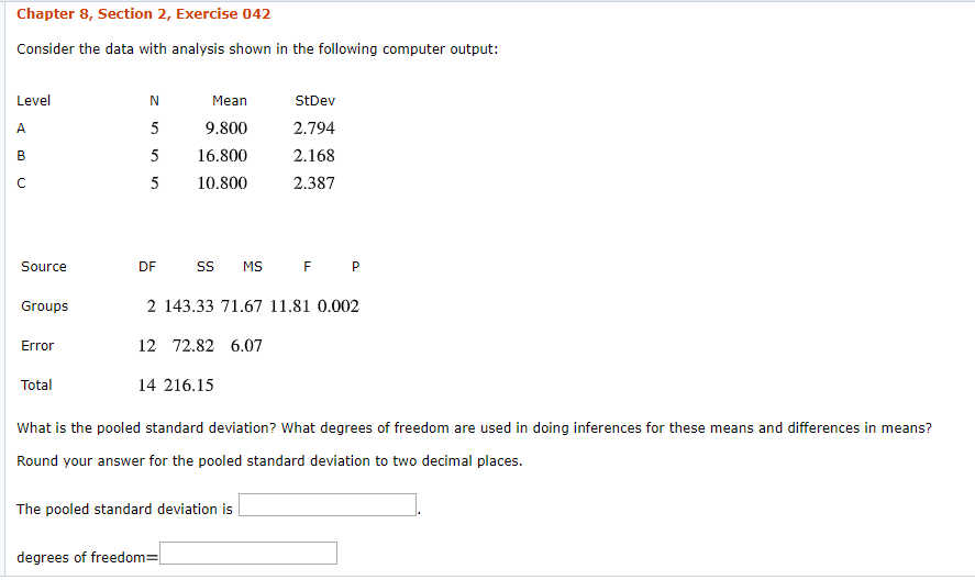 Solved Chapter 8, Section 2, Exercise 042 Consider the data | Chegg.com