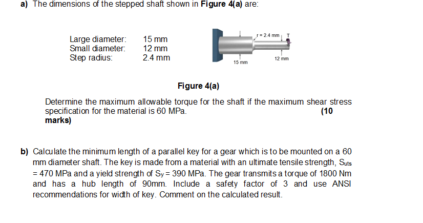 Solved a) The dimensions of the stepped shaft shown in | Chegg.com