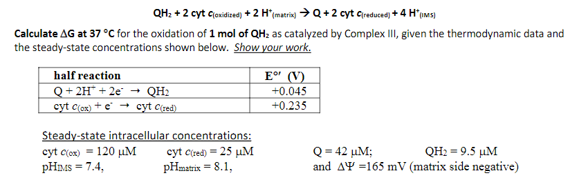 Solved QH2+2 cyt c(oxidized) +2H(matrix) +→Q+2 cyt | Chegg.com
