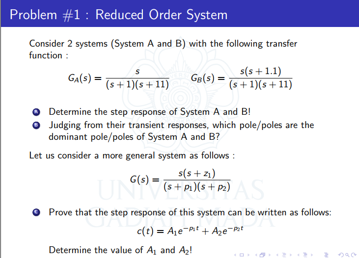 Solved Problem #1 : Reduced Order System Consider 2 systems | Chegg.com