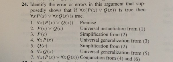 Solved 24. Identify the error or errors in this argument | Chegg.com