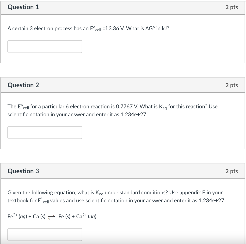 Solved A certain 3 electron process has an Ecell ∘ of 3.36 | Chegg.com