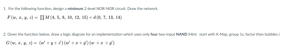 Solved 1. For the following function, design a minimum | Chegg.com