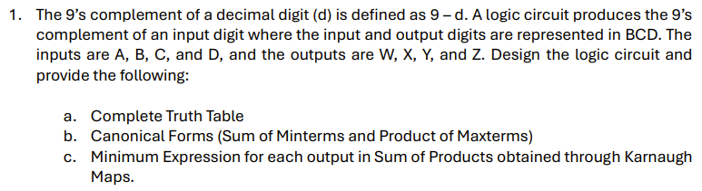Solved The 9 's complement of a decimal digit (d) ﻿is | Chegg.com