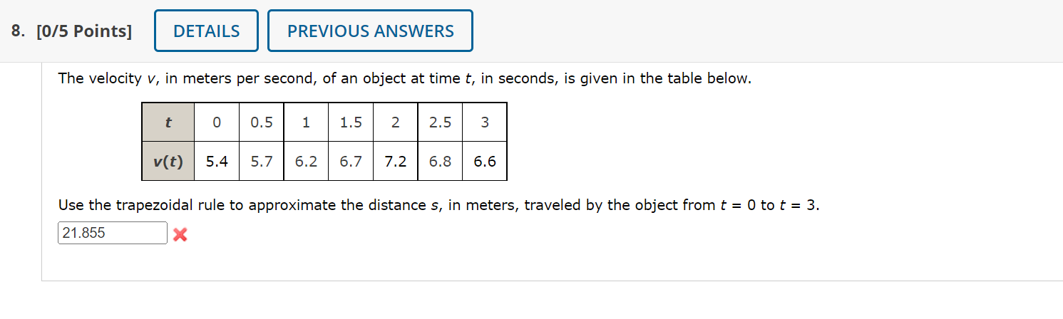 Solved Use the trapezoidal rule to approximate the distance | Chegg.com