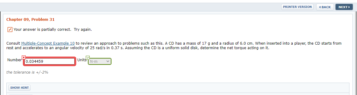 Solved PRINTER VERSION 4 BACK NEXT > Chapter 09, Problem 63 | Chegg.com
