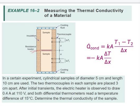 Solved EXAMPLE 16-2 Measuring the Thermal Conductivity of a | Chegg.com