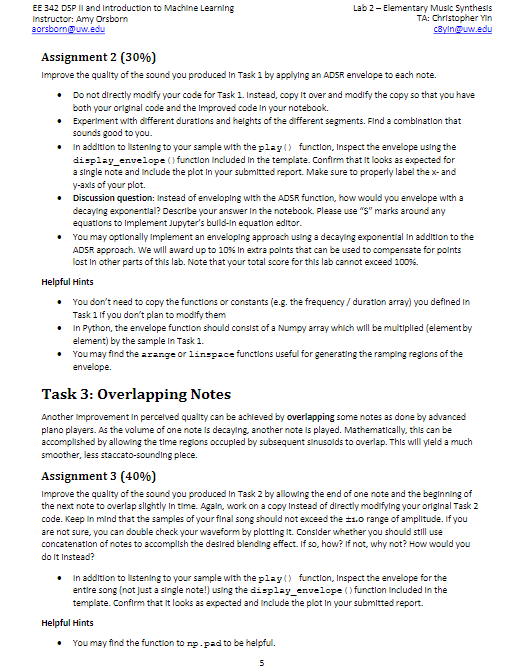 Task 1: Generating Musical Notes Background For this | Chegg.com