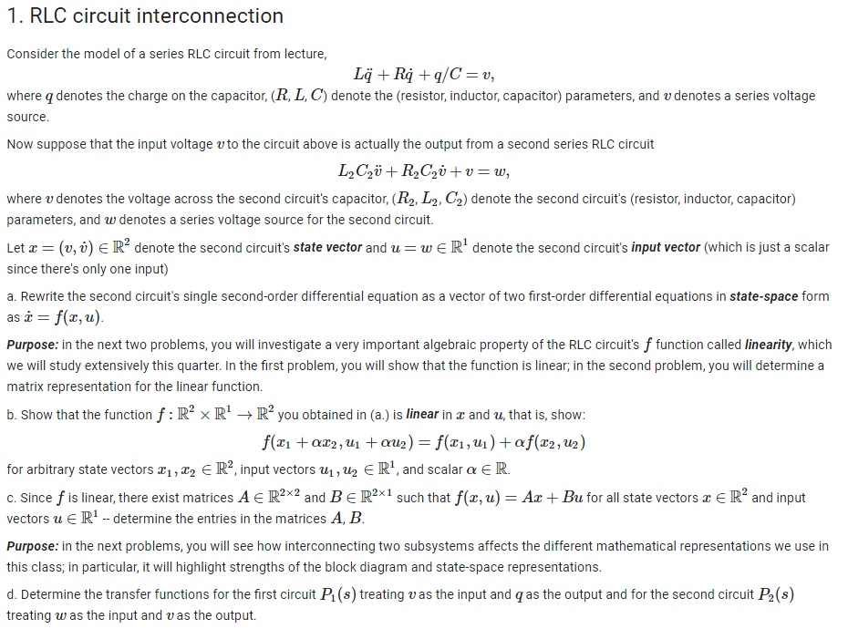 Solved 1. RLC circuit interconnection Consider the model of | Chegg.com