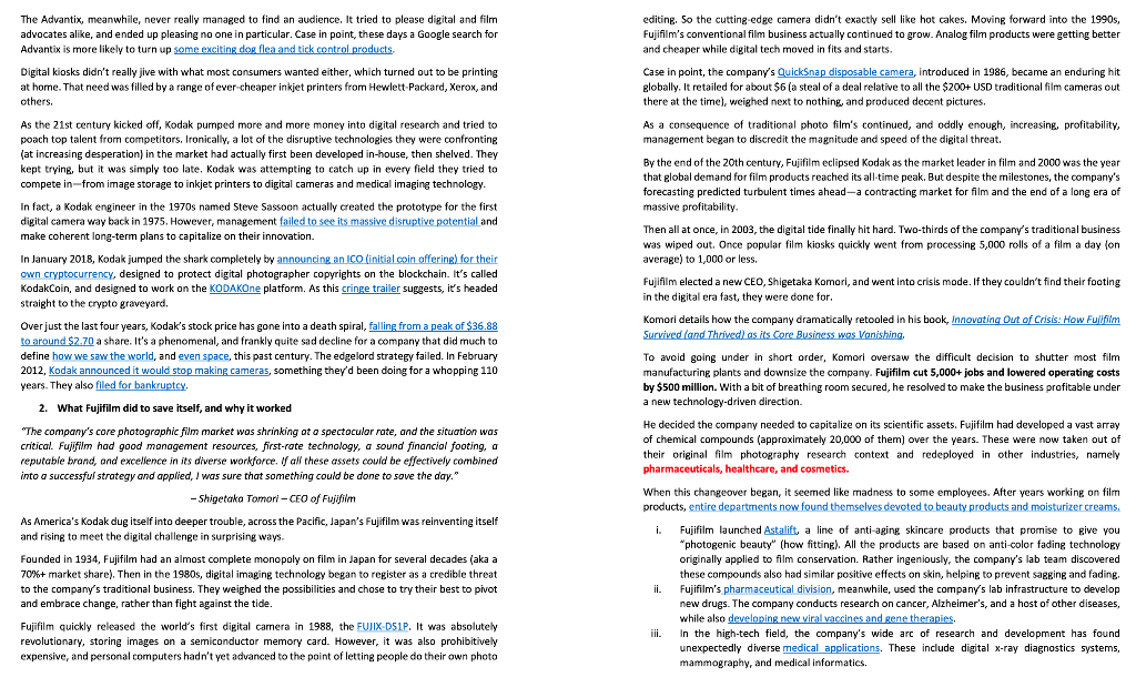 Solved INNOVATION TO SURVIVE AND THRIVE FOR FUJIFILM Change | Chegg.com