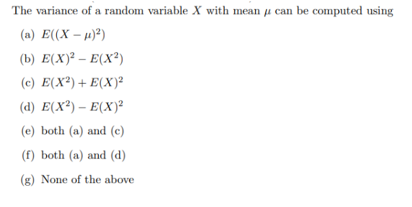 Solved The variance of a random variable X with mean μ can | Chegg.com