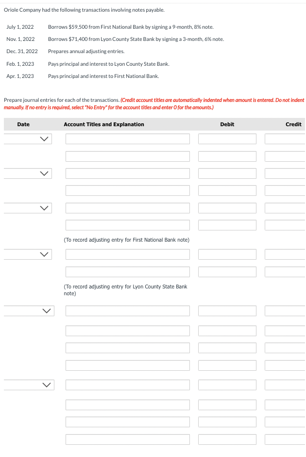 Solved Oriole Company had the following transactions | Chegg.com