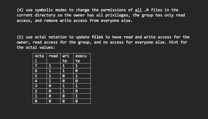 Solved (4) use symbolic modes to change the permissions of | Chegg.com