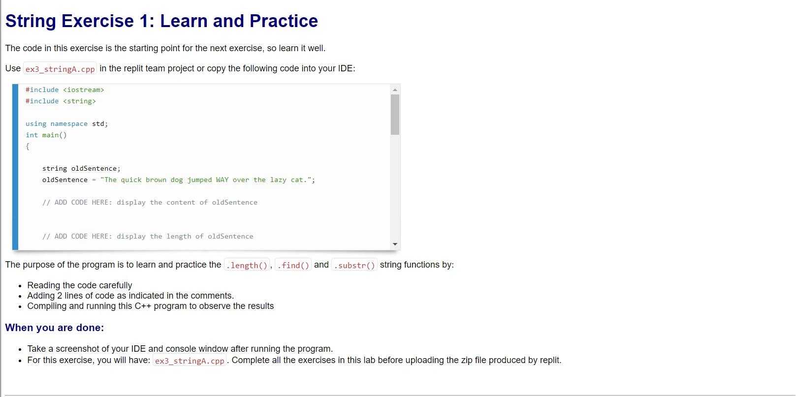 Solved Code in ex3_stringA.cpp #include #include | Chegg.com