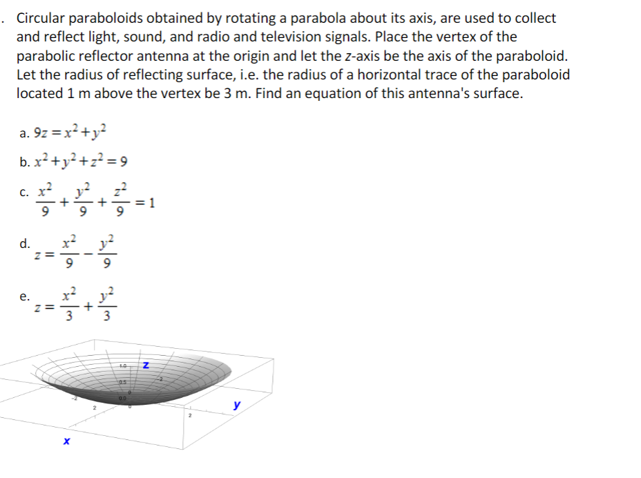 Circular paraboloids obtained by rotating a parabola | Chegg.com