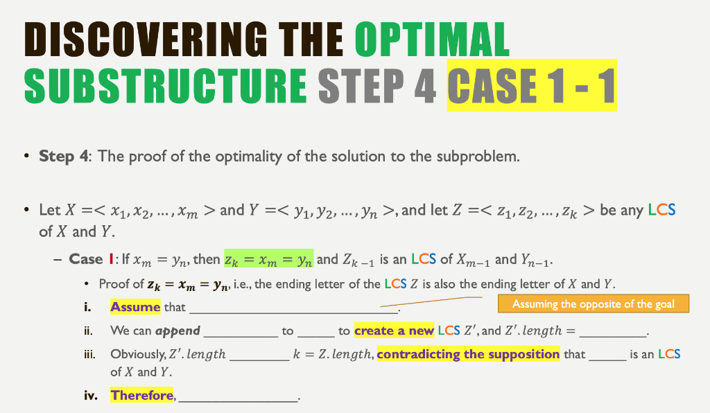 DISCOVERING THE OPTIMAL SUBSTRUCTURE STEP 4 CASE 1 - | Chegg.com