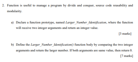 Solved 2. Function is useful to manage a program by divide | Chegg.com