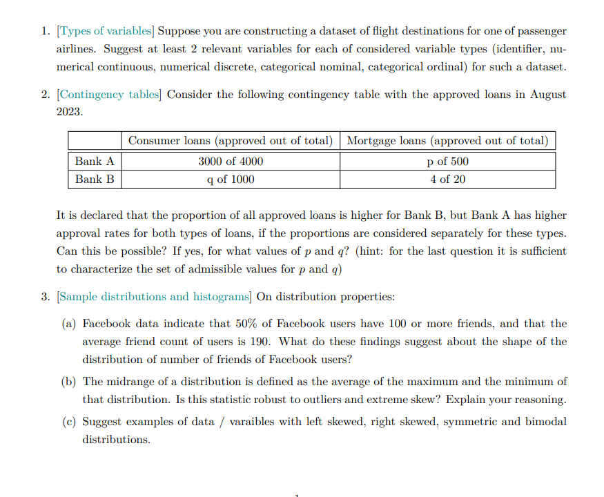 Solved 1. [Types of variables] Suppose you are constructing | Chegg.com