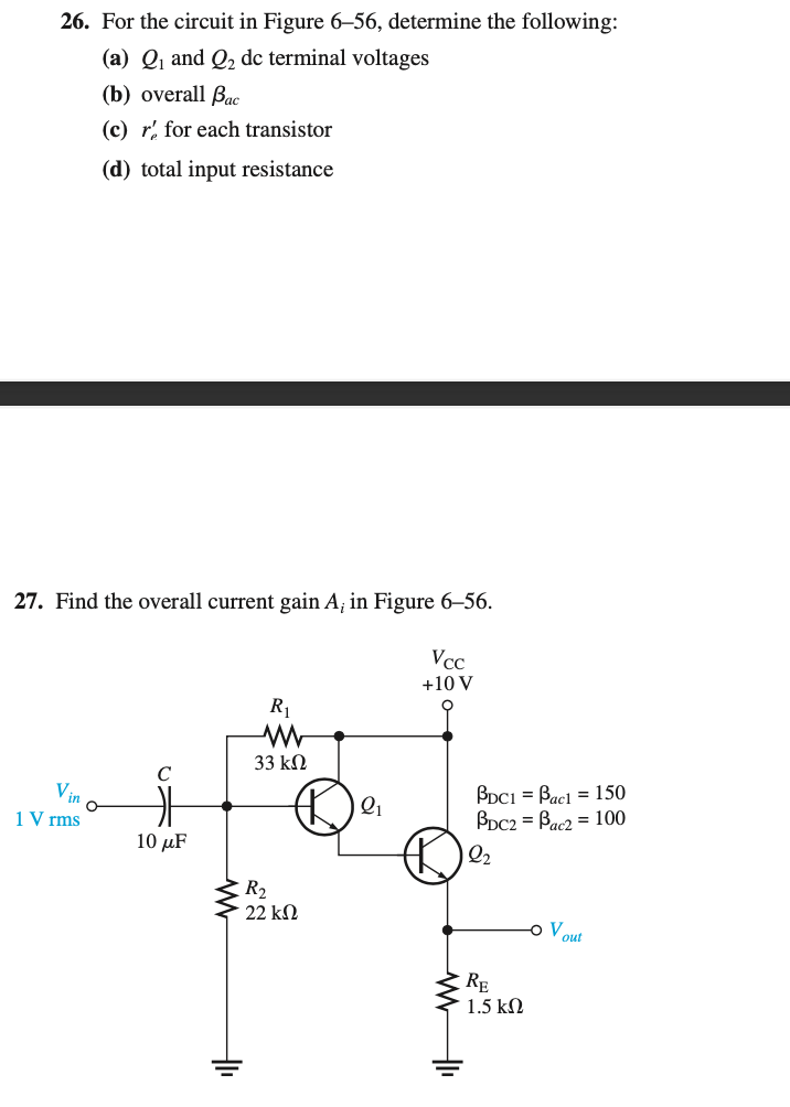 Solved 26. For the circuit in Figure 6–56, determine the | Chegg.com
