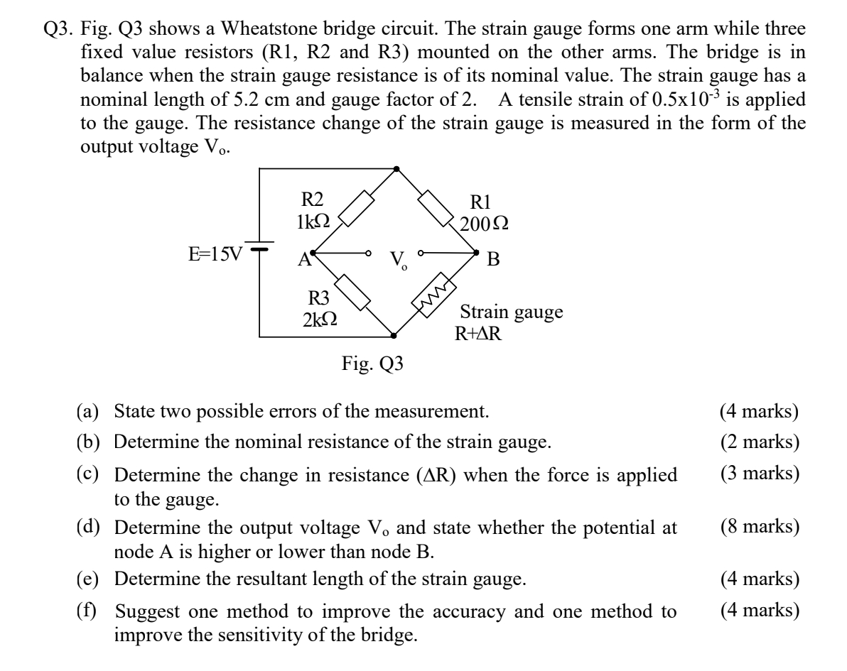 Solved Q3. Fig. Q3 shows a Wheatstone bridge circuit. The | Chegg.com