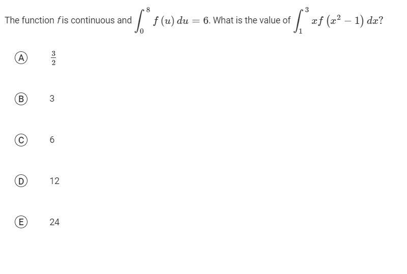 Solved The function f is continuous and ∫08f(u)du=6. What is | Chegg.com