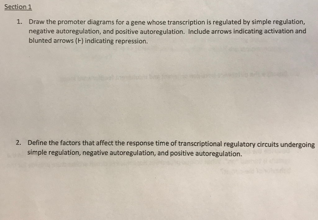 Solved Section 1 1. Draw the promoter diagrams for a gene | Chegg.com