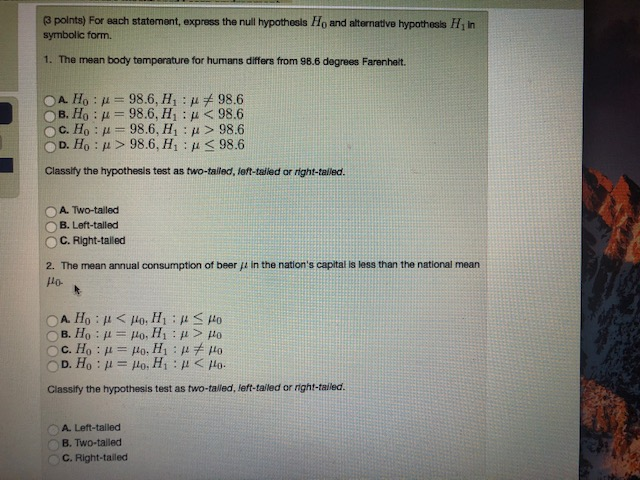 Solved (3 points) For each statement, express the null | Chegg.com