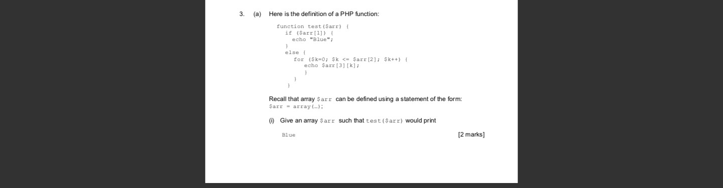 Solved 3. (a) Here is the definition of a PHP function: | Chegg.com