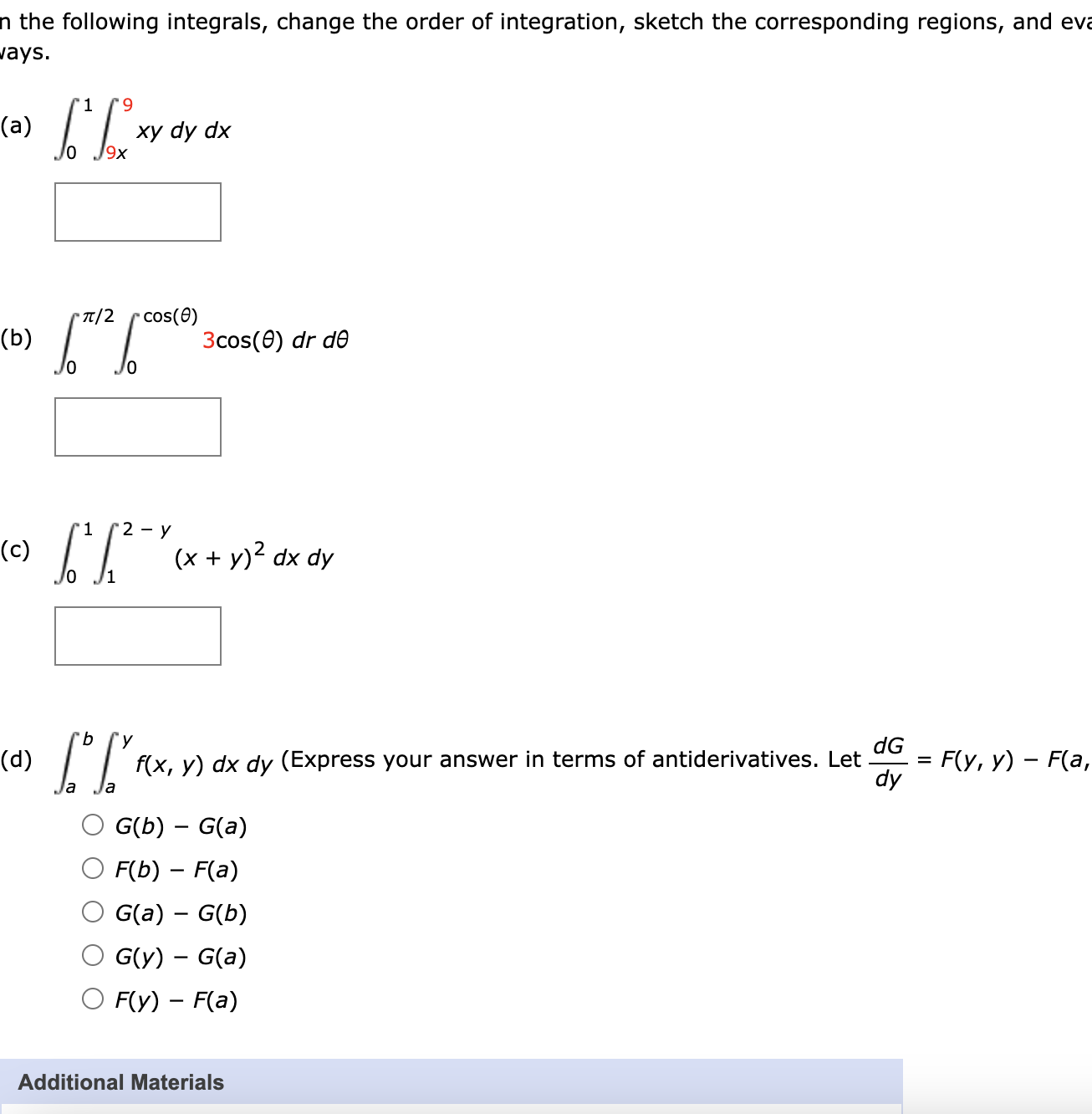 Solved n the following integrals, change the order of | Chegg.com