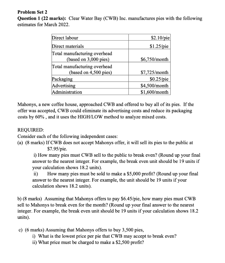 Solved Problem Set 2 Question 1 (22 marks): Clear Water Bay | Chegg.com
