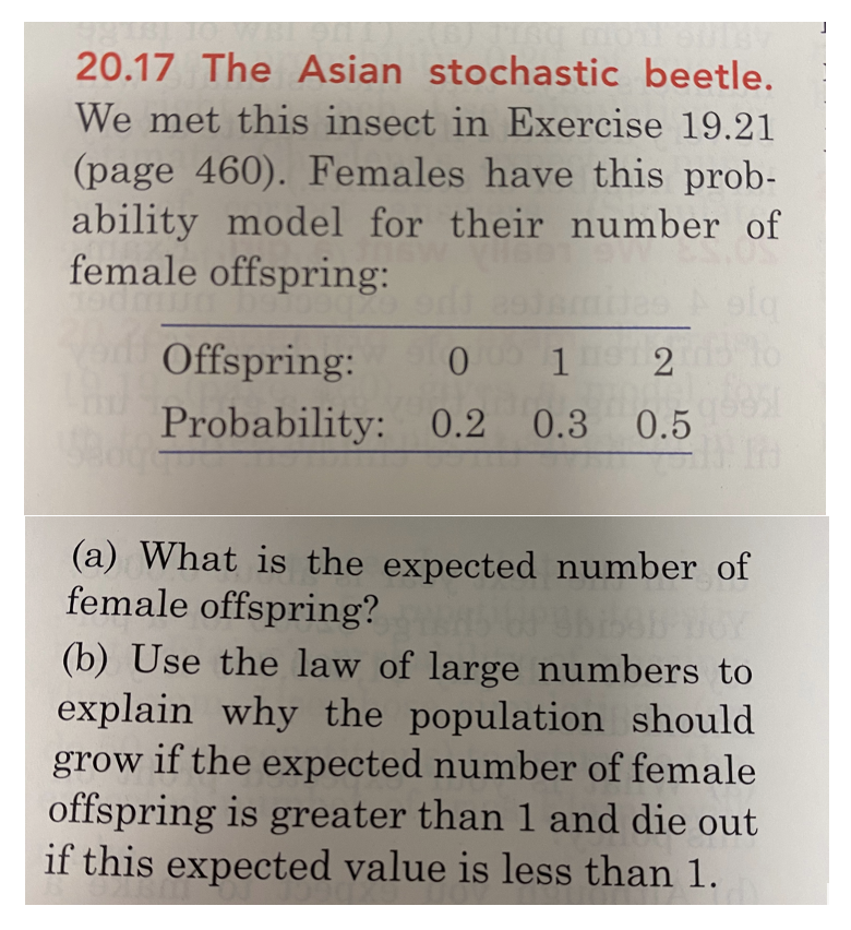 Solved 20.17 The Asian stochastic beetle. We met this insect | Chegg.com