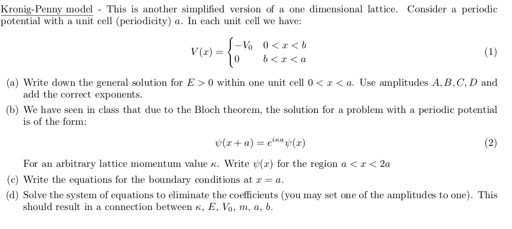 Solved Kronig-Penny model - This is another simplified | Chegg.com