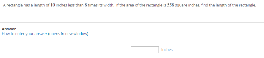 Solved A rectangle has a length of 10 inches less than 8 | Chegg.com