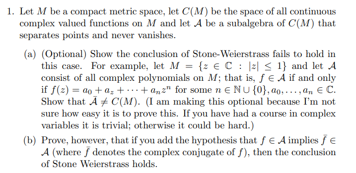 Solved Let M be a compact metric space, let C(M) be the | Chegg.com