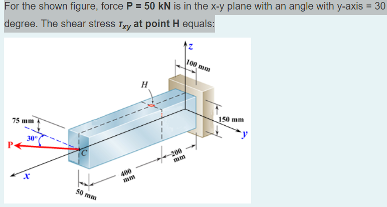 Solved For the shown figure, force P = 50 kN is in the x-y | Chegg.com