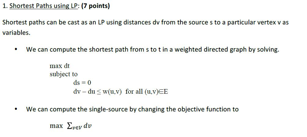 1. Shortest Paths using LP: (7 points) Shortest paths | Chegg.com