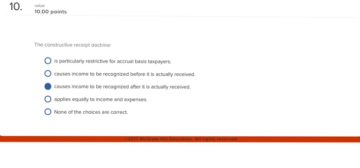 Solved The constructive receipt doctrine: is particularly | Chegg.com