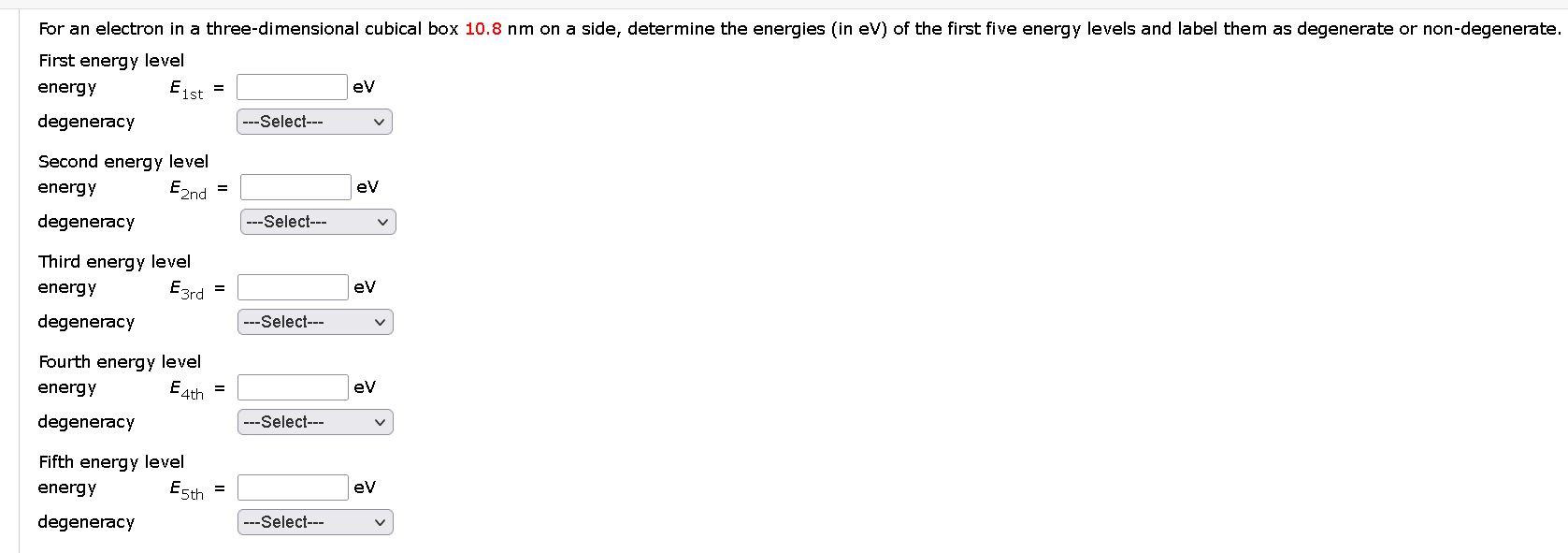 Solved For an electron in a three-dimensional cubical box | Chegg.com