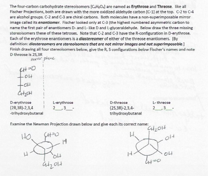 Solved The four-carbon carbohydrate stereoisomers [C4H8O4] | Chegg.com