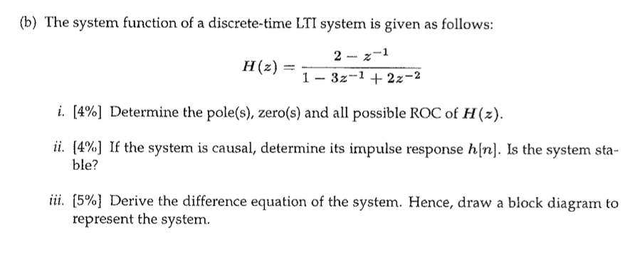 Solved (b) The system function of a discrete-time LTI system | Chegg.com