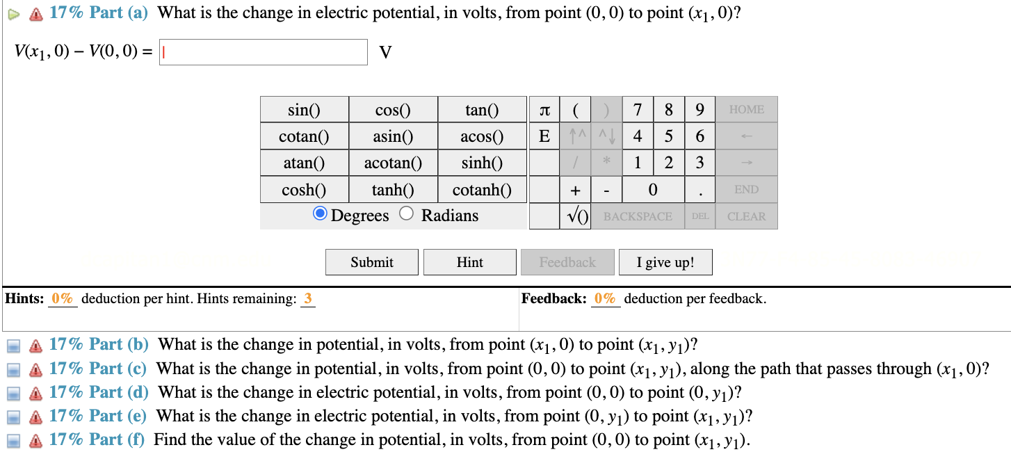 Solved V(x1,0)−V(0,0)=V Hints: deduction per hint. Hints | Chegg.com