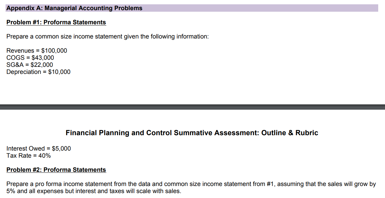 Solved Problem \#1: Proforma Statements Prepare a common | Chegg.com