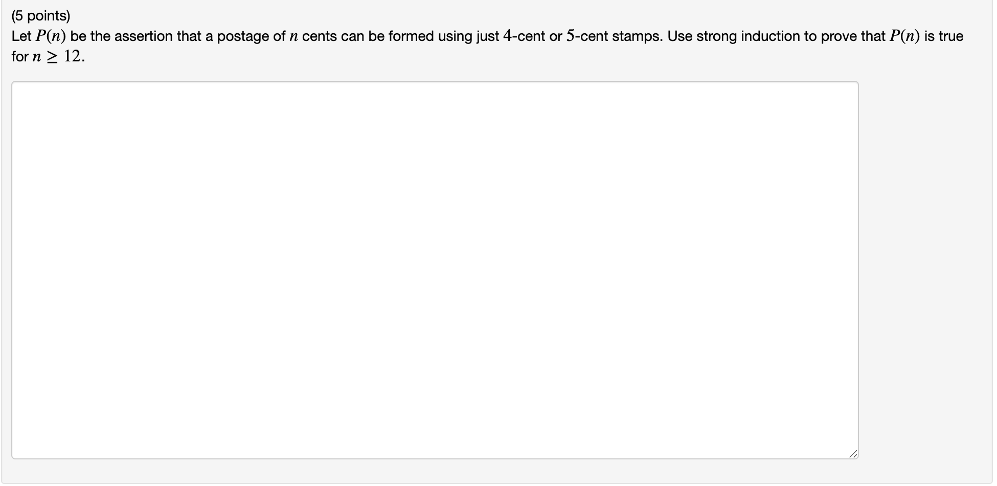 Solved (5 points) Let P(n) be the assertion that a postage | Chegg.com