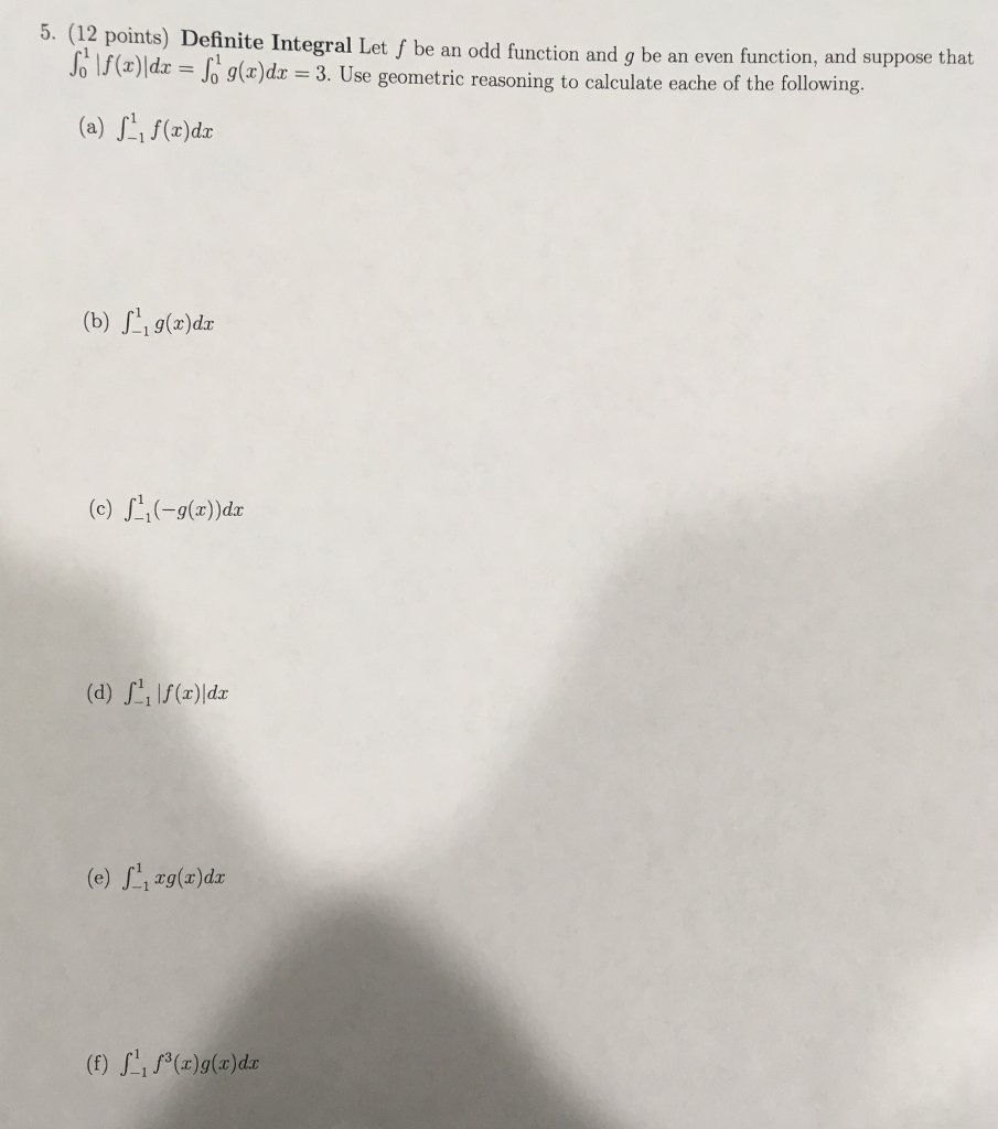 Solved 5. (12 points) Definite Integral Let f be an odd | Chegg.com