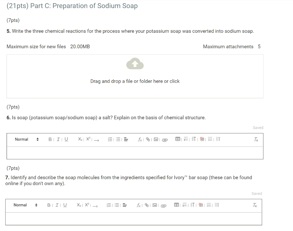 Solved (21pts) Part C: Preparation of Sodium Soap (7pts) 5. | Chegg.com