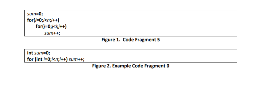 Solved Find 𝑇(𝑛) for code fragment 5 given in Figure 1. | Chegg.com