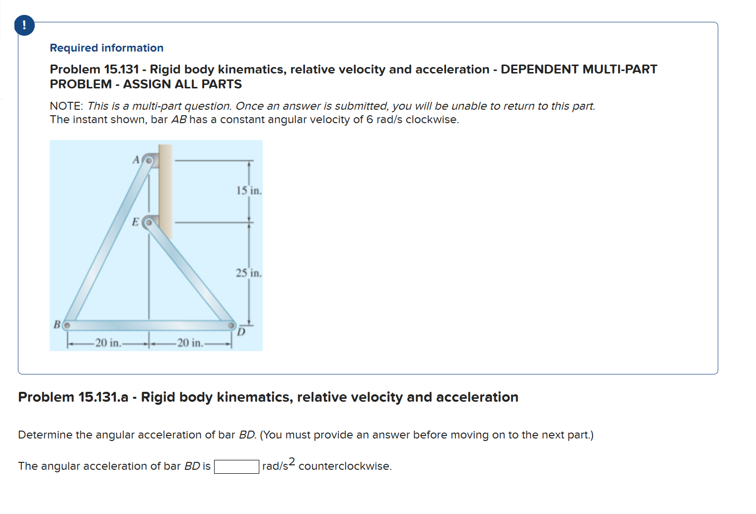 Solved !Required informationProblem 15.131 - ﻿Rigid body | Chegg.com