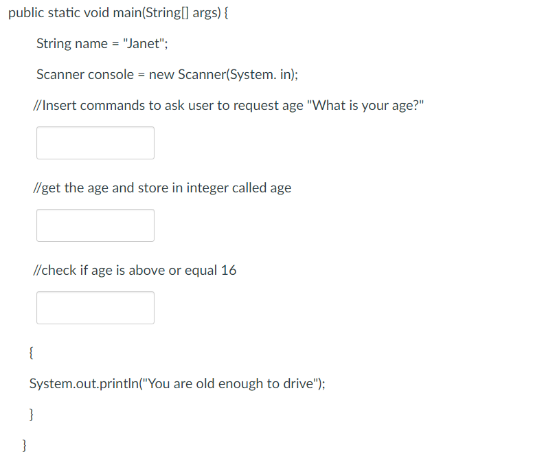 Solved public static void main(String[] args) { String name | Chegg.com