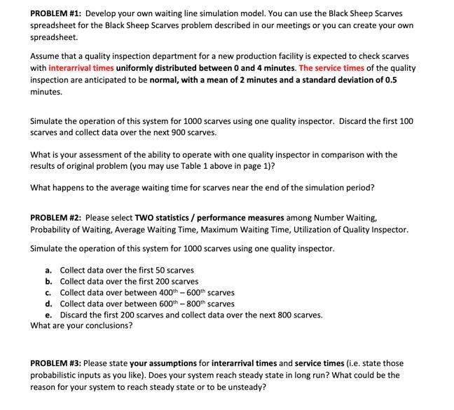 Solved PROBLEM #1: Develop your own waiting line simulation | Chegg.com
