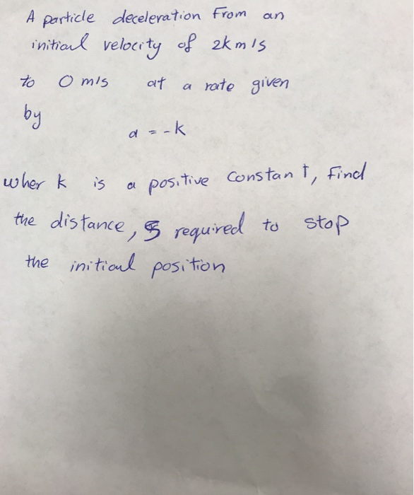 Solved A particle deceleration Form an initial velocity of 2 | Chegg.com